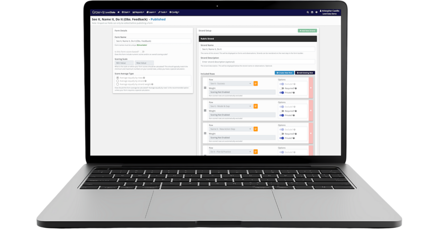 Grow Teacher Coaching Platform - Level Data